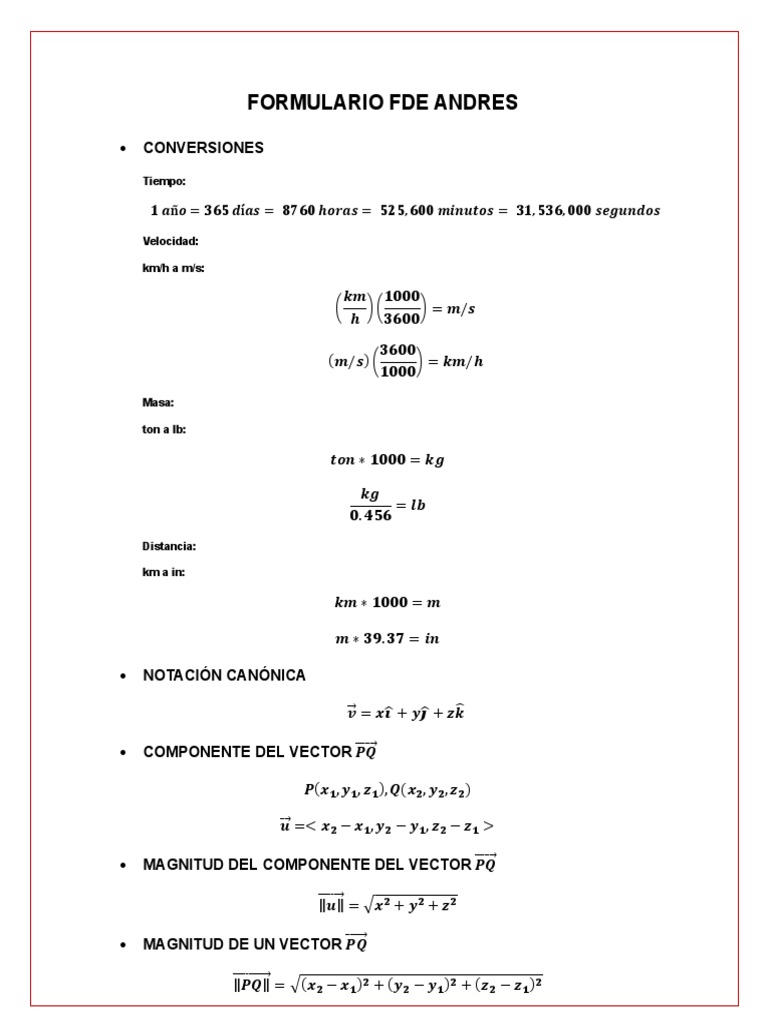 Formulario Vector Unitario, Componentes Del Vector | PDF | Vector ...