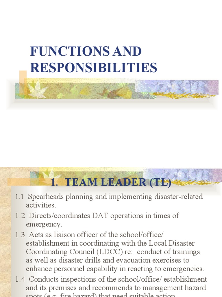 DAT Functions and Responsibilities | PDF | Emergency Evacuation | First Aid
