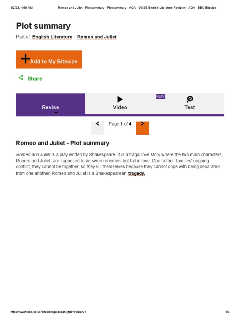 Romeo and Juliet - Plot Summary - Plot Summary - AQA - GCSE English ...