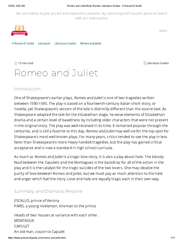 Romeo and Juliet Book Review - Literature Guides - A Research Guide ...