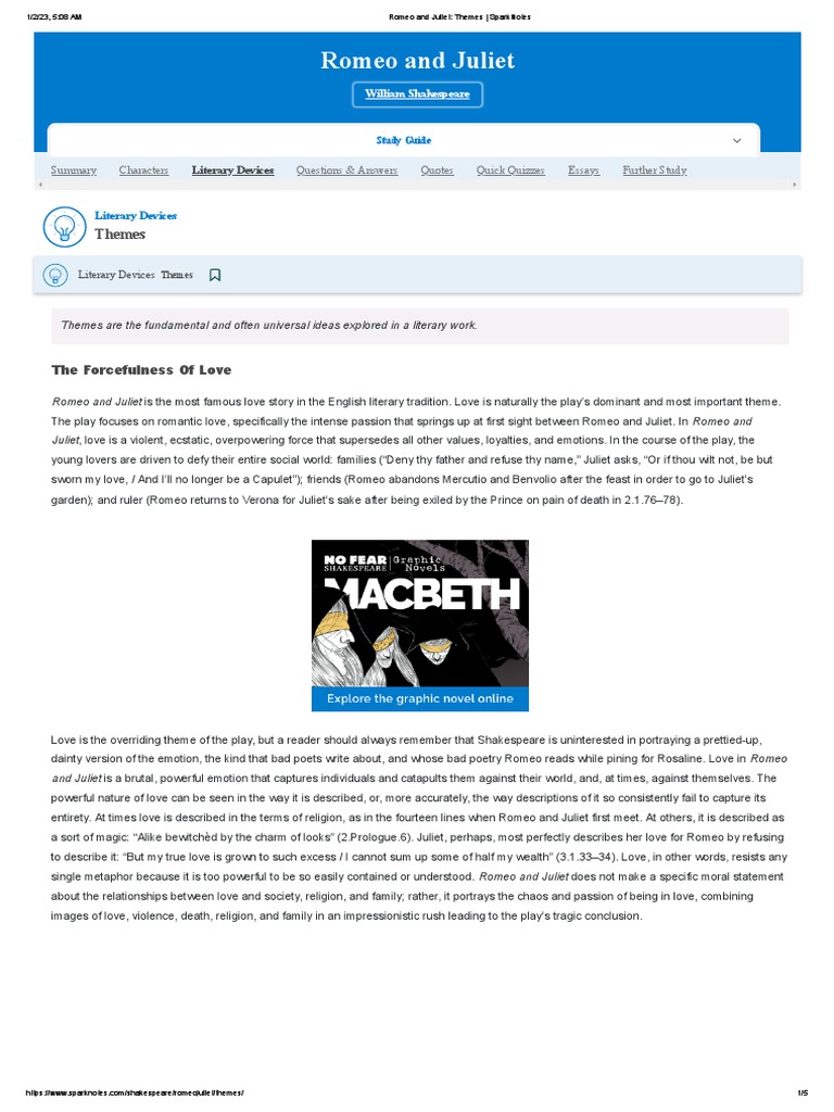 Romeo and Juliet - Themes - SparkNotes | PDF | Characters In Romeo And ...