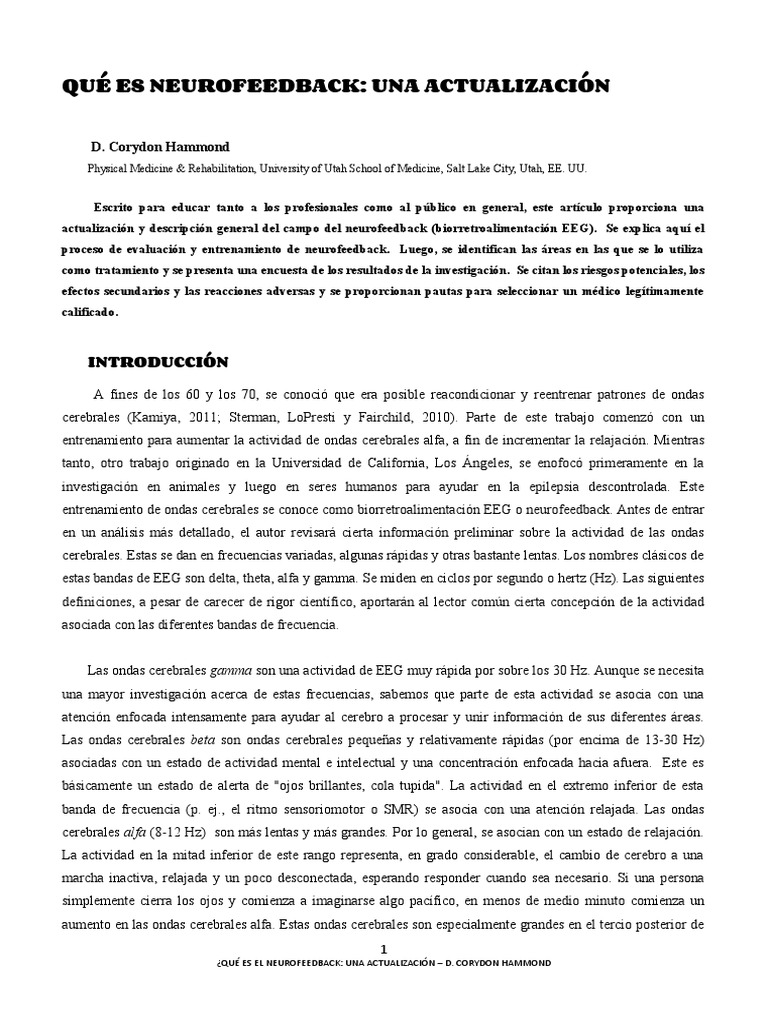 Qué Es El Neurofeedback Una Actualización Pdf Desorden