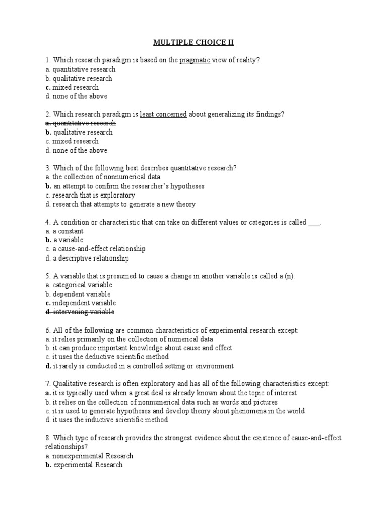 MULTIPLE CHOICE II-V Research and Ethical Issues | PDF | Sampling ...