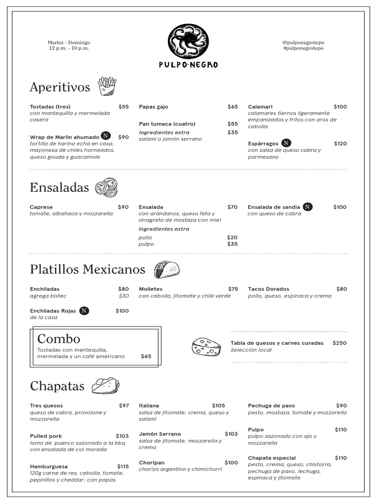 Menu Pulpo Negro | PDF | pesto | Queso