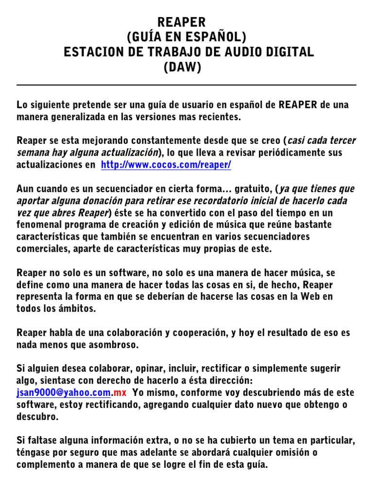 Reaper Guia en Espanol Estacion de Traba | PDF | Ventana (informática ...