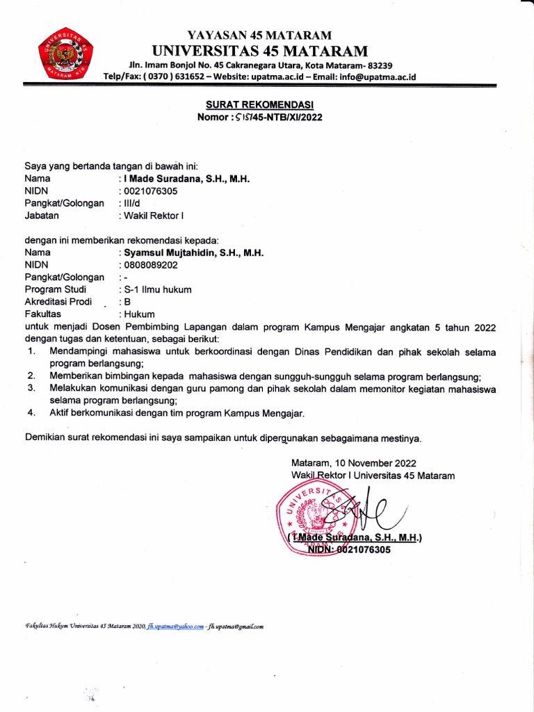 Rekomendasi Dosen Pembimbing | PDF
