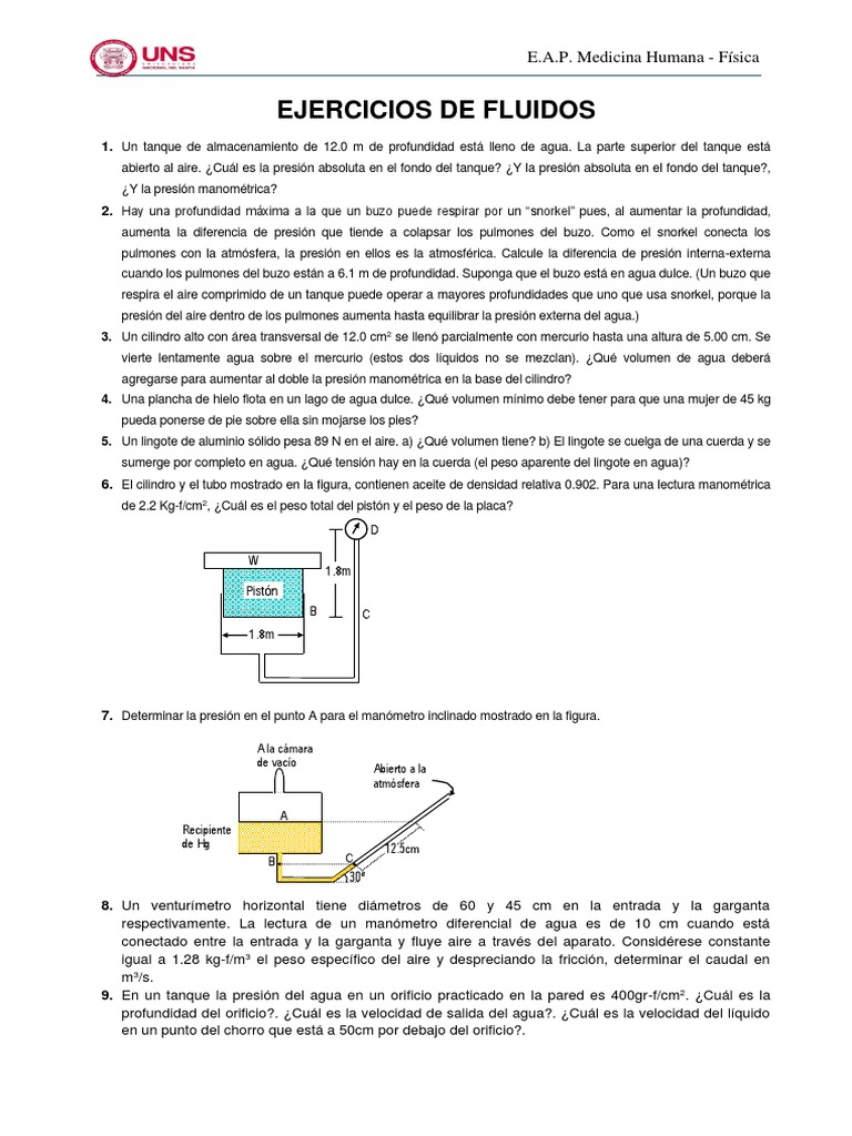 Ejercicios Fluidos | PDF | Buceo bajo el agua | Presión