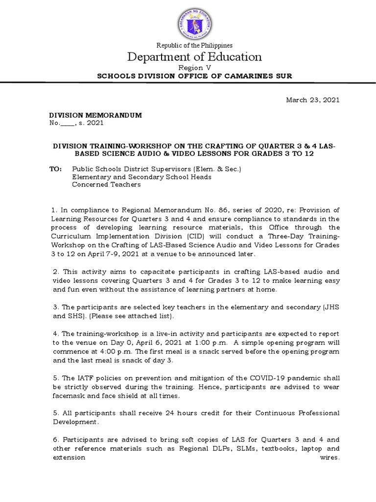 Memo LAS Writing Final Edited | PDF | Teaching | Communication