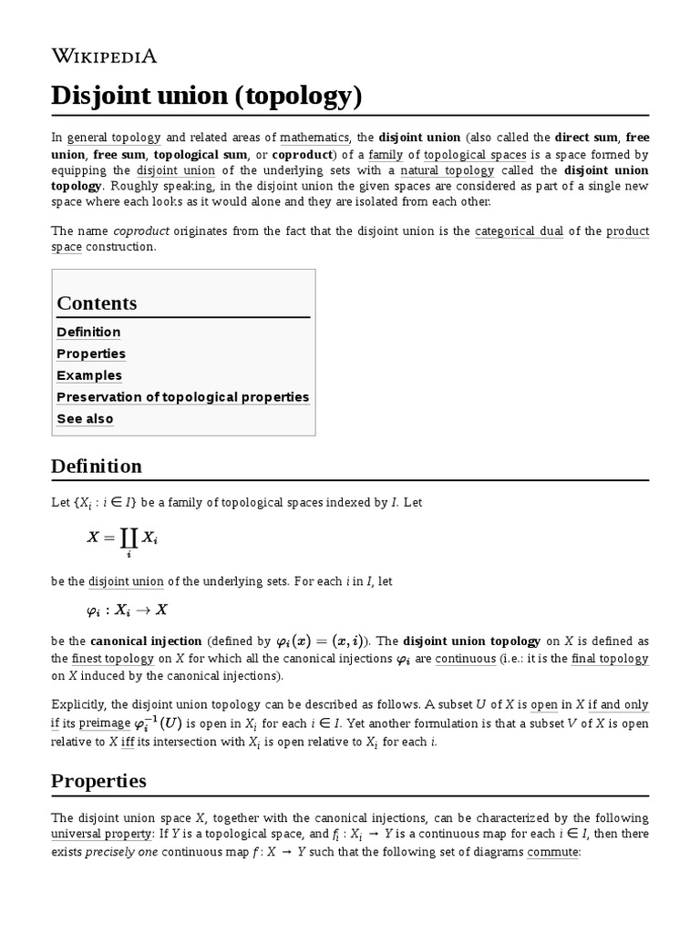 Disjoint Union (Topology) | Download Free PDF | Abstract Algebra ...