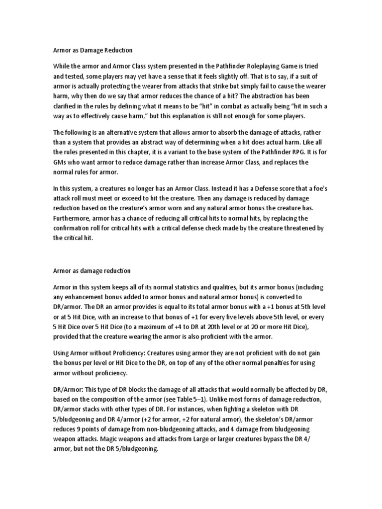 Armor Damage Reduction System for Pathfinder | PDF | Armour | Gaming