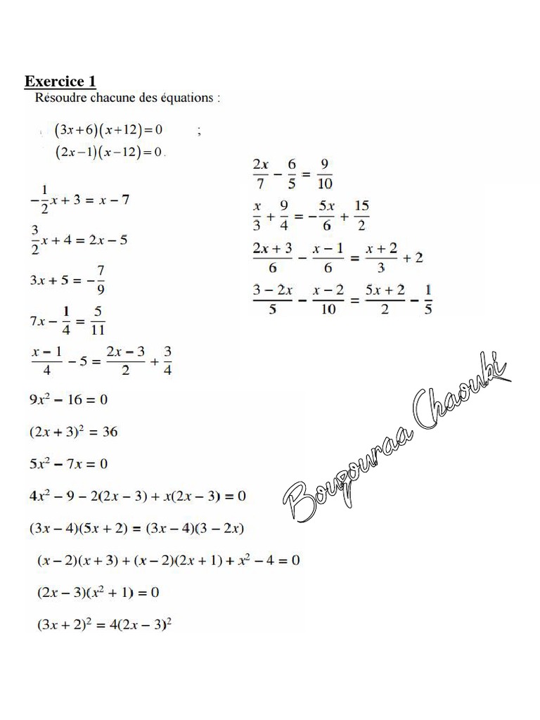 Série D'exercices - Math - Equation 1 Ere Degr - 2ème Sciences Exp ...