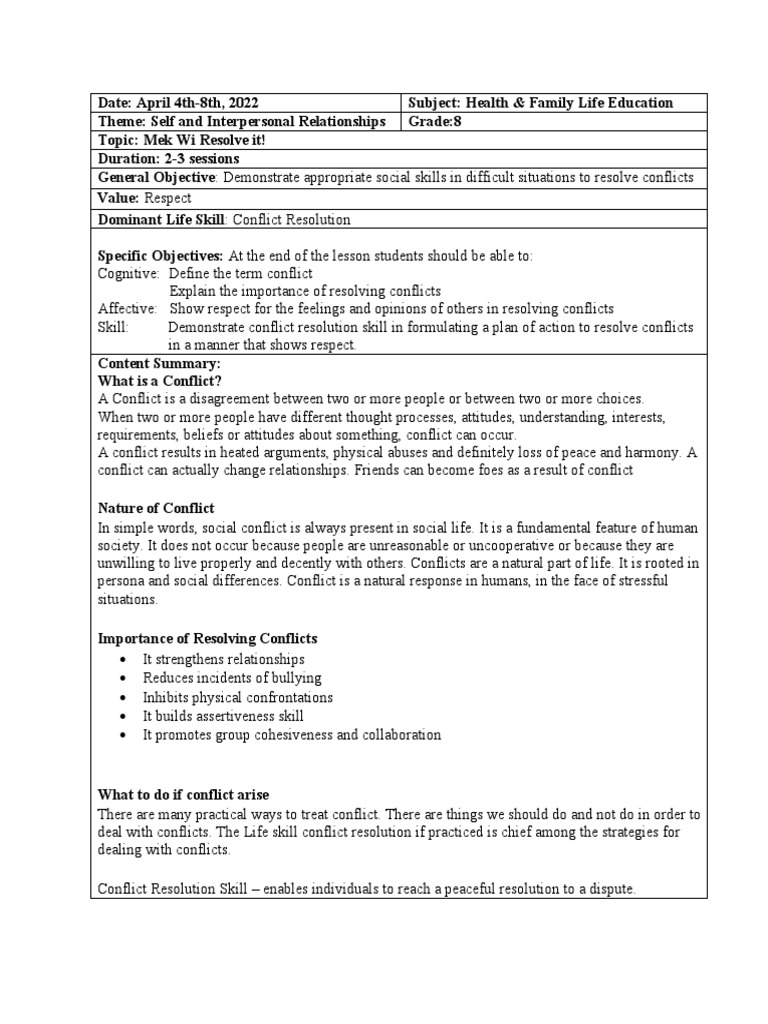 Conflict Resolution for Teens | PDF | Conflict Resolution | Attitude ...