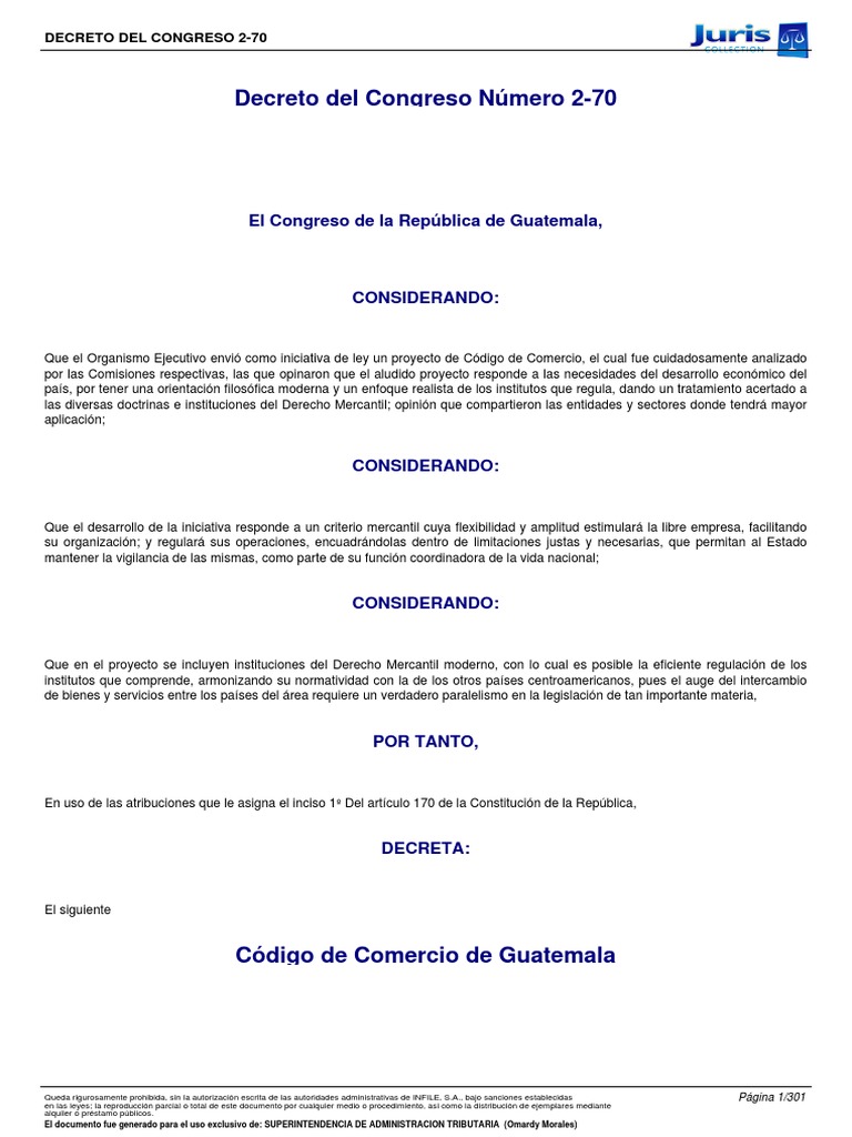 Decreto 2-70 Código de Comercio | PDF