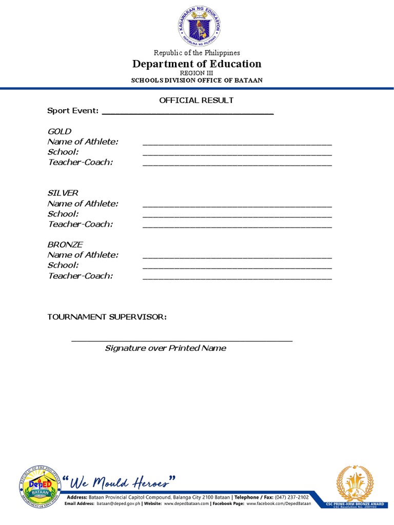 Official Athletics Results Form | PDF | Sports & Recreation