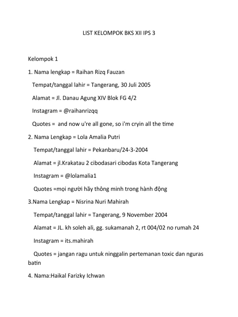 List Kelompok BKS Ips 3 | PDF