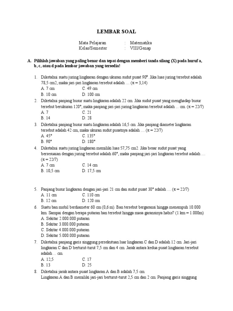 Soal PTS MTK Kelas 8 Genap | PDF | Griya & Taman