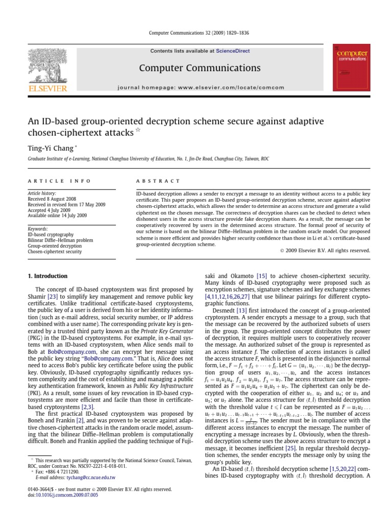An Id Based Group Oriented Decryption Scheme Secure Against Adaptive Chosen Ciphertext Attacks