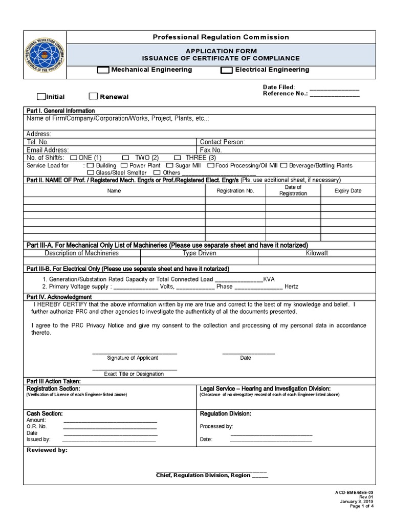 ACD-BME-BEE-03 Rev 01 App Form Issuance of Certificate of Compliance ...
