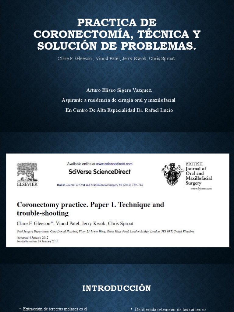 Practica de Coronectomía, Técnica y Solución de | PDF