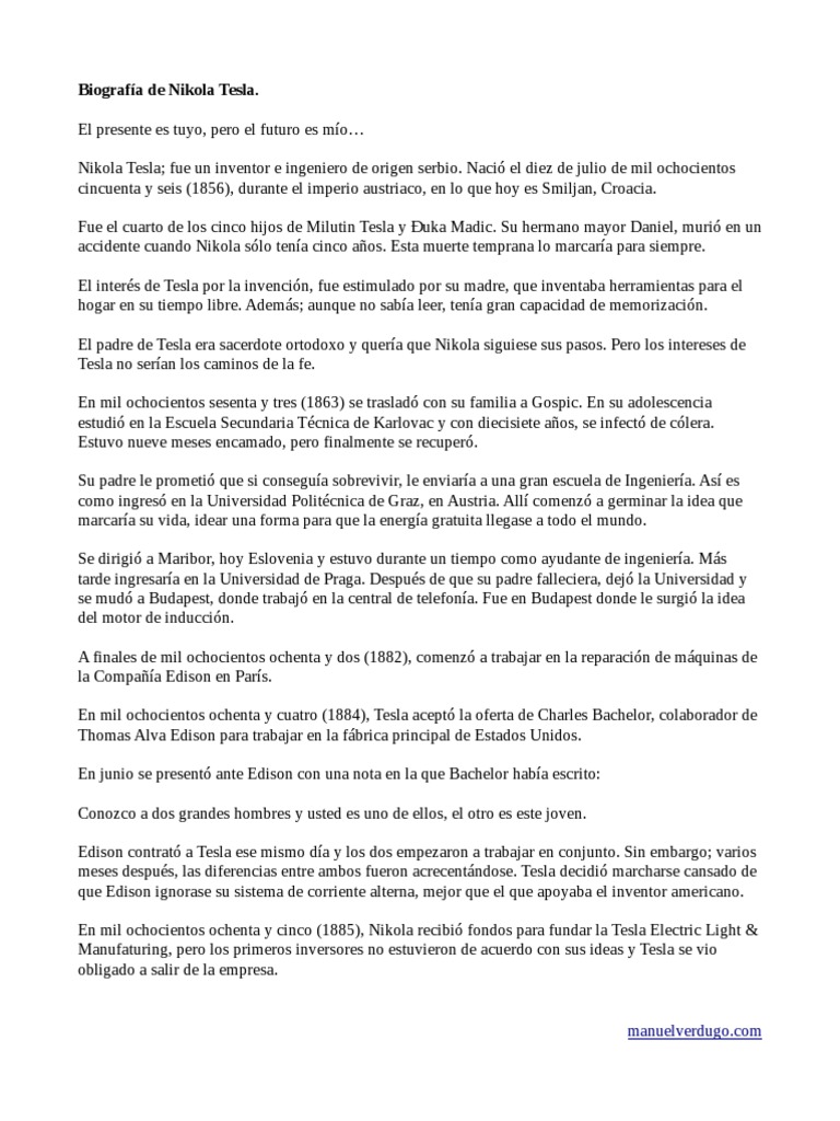 Biografia de Nikola Tesla | PDF | Nikola Tesla | Thomas Edison Biografia de Nikola Tesla | PDF | Nikola Tesla | Thomas Edison