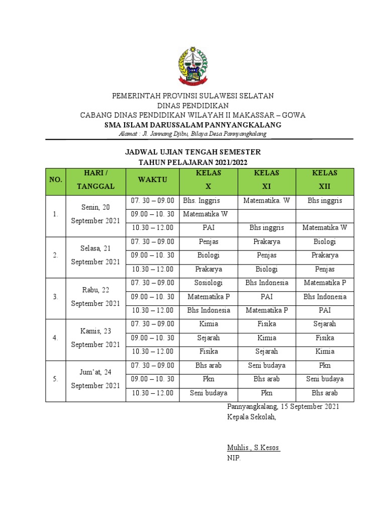 Jadwal UTS 2021 | PDF
