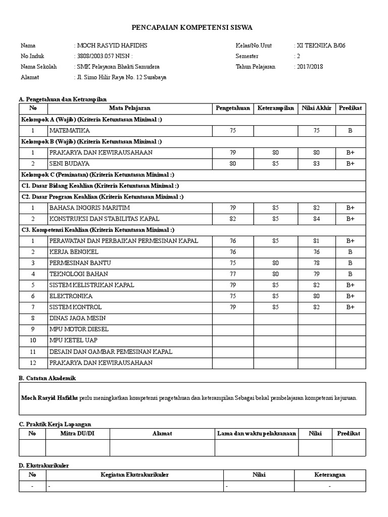 Cetak Rapor Siswa Karakter | PDF