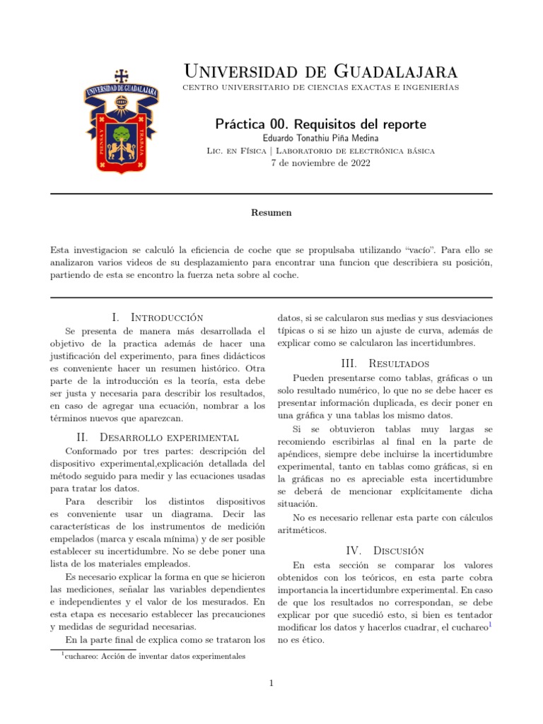 Como Redactar Un Reporte De Laboratorio Pdf Experimentar