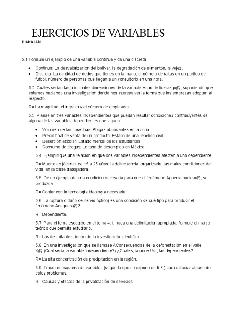 Ejercicios sobre Variables en Investigación | PDF