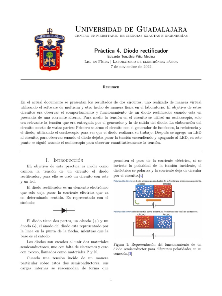 Práctica 4 Diodo Rectificador Pdf Diodo Diodo Emisor De Luz 
