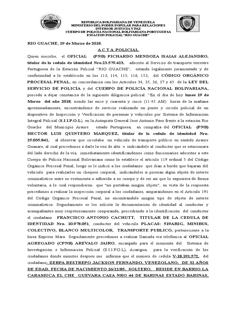 Acta Policial Solicitado Pichardo | PDF