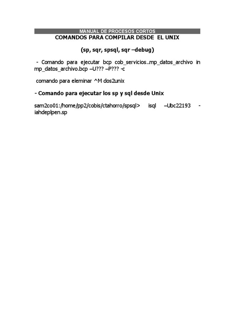Manual de Procesos Cortos Unix Sybase Sqlserver | PDF
