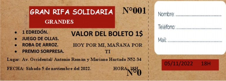 Valor Del Boleto 1$: Gran Rifa Solidaria | PDF