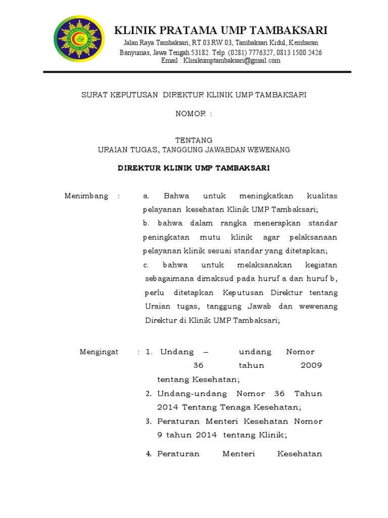 SK - Uraian Tugas - Tanggung Jawab Dan Wewenang Direktur | PDF