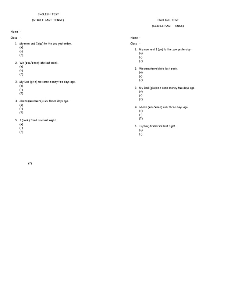 English Test Simple Past | PDF