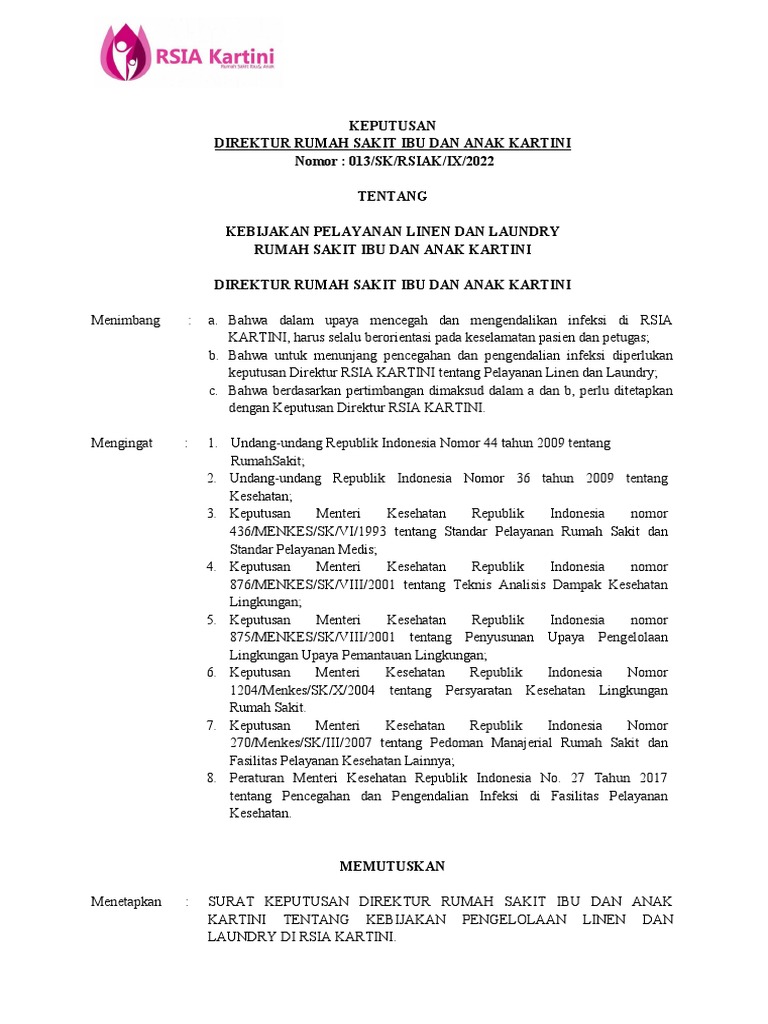 SK Pelayanan Linen Dan Laundry | PDF