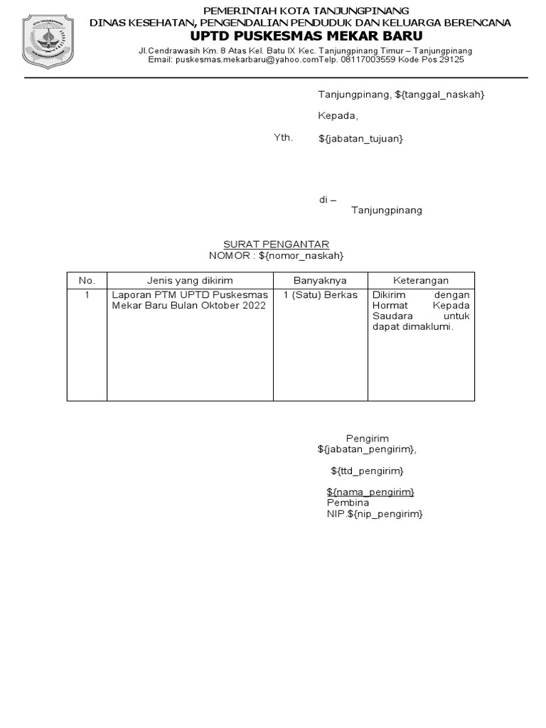 Surat Pengantar Lap PTM | PDF