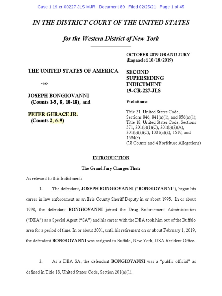 Peter Gerace Jr. and Joseph Bongiovanni Indictment | PDF | Drug ...