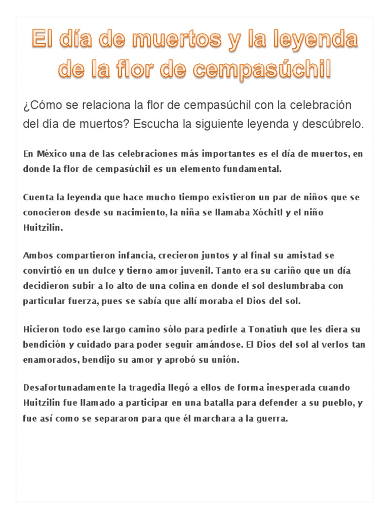 La Leyenda de La Flor de Cempasúchil 3°B | PDF