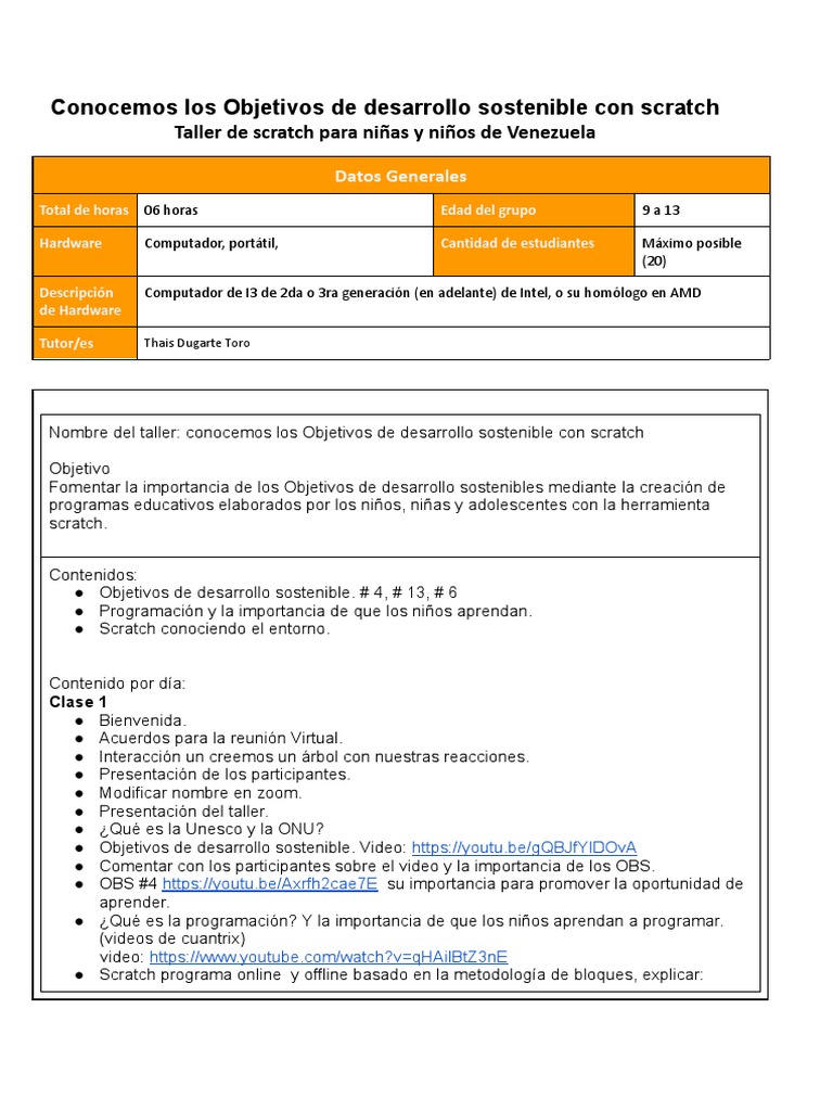Contenido Del Taller ODS Con SCRATCH | PDF | Reciclaje | Scratch (lenguaje de programación)