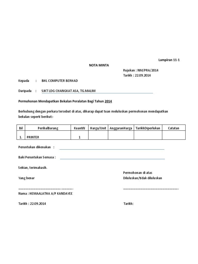 Contoh Nota Minta | PDF