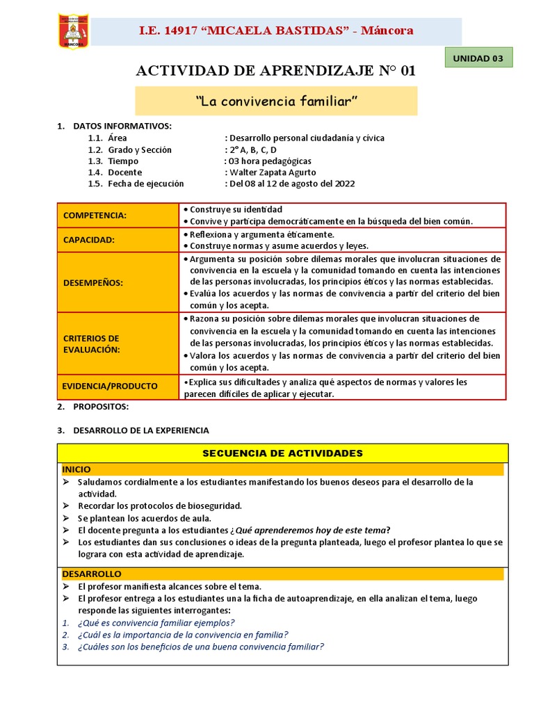 Sesion1 UdA3 DPCC2° MB | PDF | Evaluación | Maestros