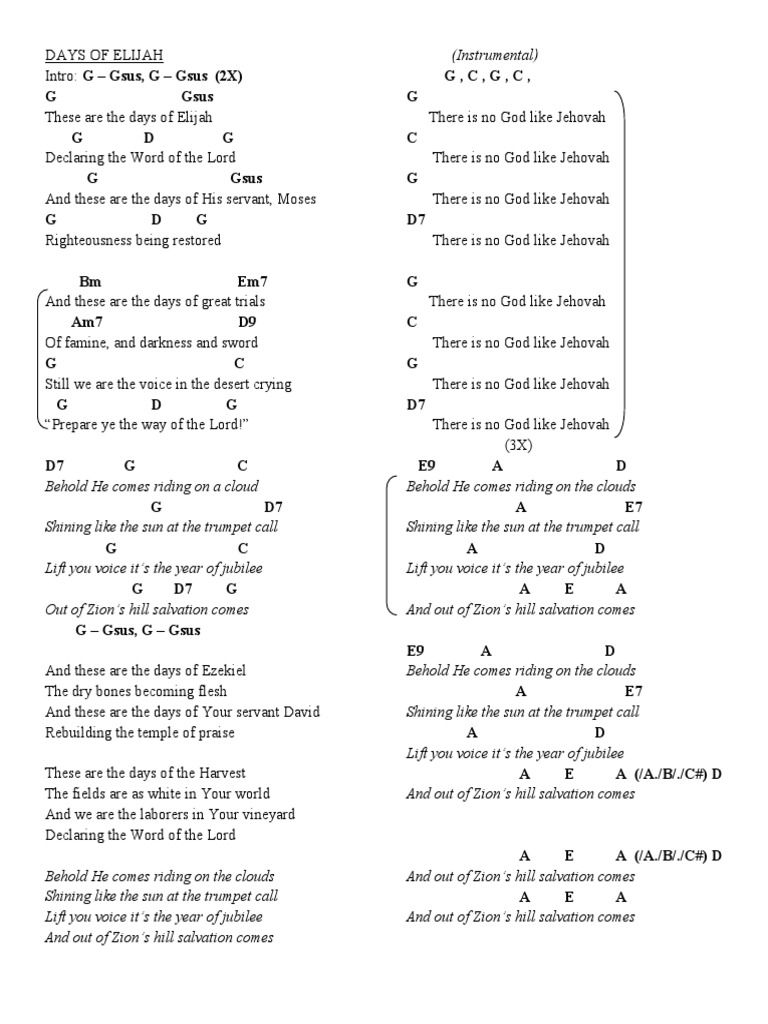 Days of Elijah - Chord Sheet | PDF