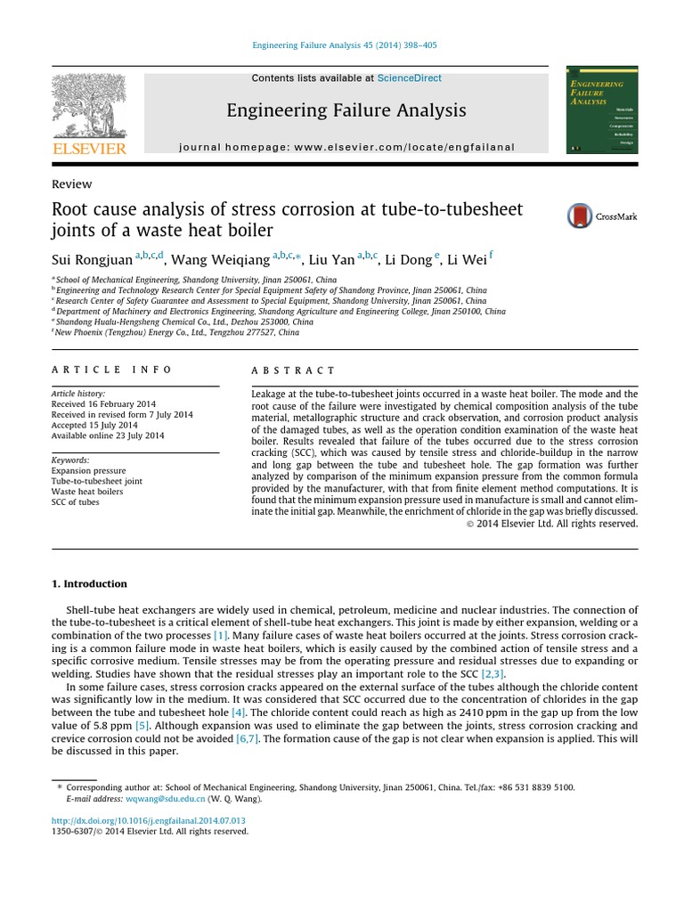 Root Cause Analysis of Stress Corrosion at Tube-To-Tubesheet Joints of A WHB | PDF | Stainless ...