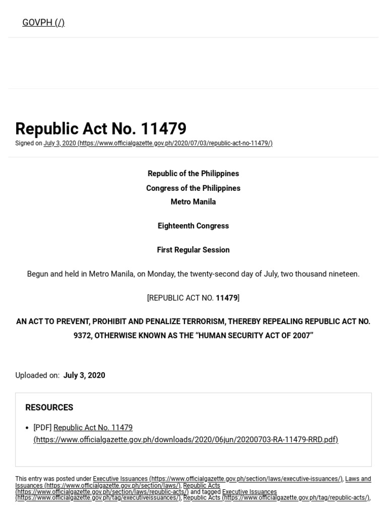 New PH Anti-Terrorism Law | PDF | Philippines | Public Law