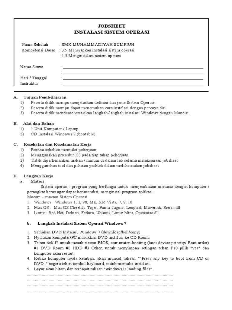 Jobsheet-Instalasi Os | PDF