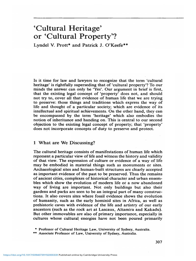 Cultural Heritage or Cultural Property | PDF | Property | Cultural Heritage