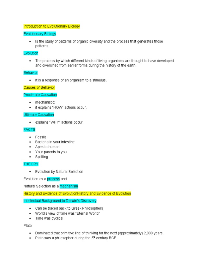 Introduction To Evolutionary Biology | PDF | Evolution | Science