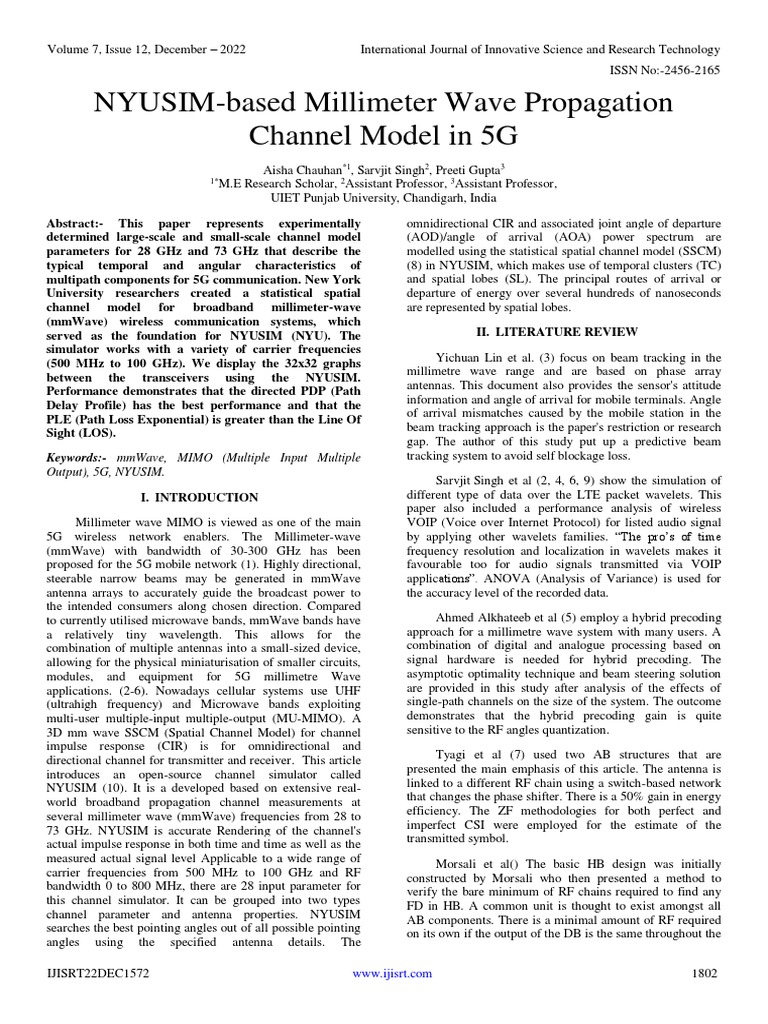 NYUSIM-based Millimeter Wave Propagation Channel Model in 5G | PDF | Extremely High Frequency ...