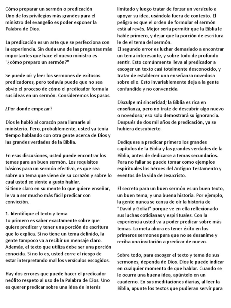 Cómo Preparar Un Sermón o Predicación | PDF | Sermón | Biblia Cómo Preparar Un Sermón o Predicación | PDF | Sermón | Biblia