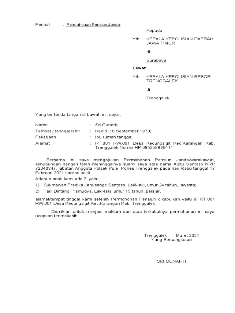 PERMOHONAN Pensiun Janda | PDF